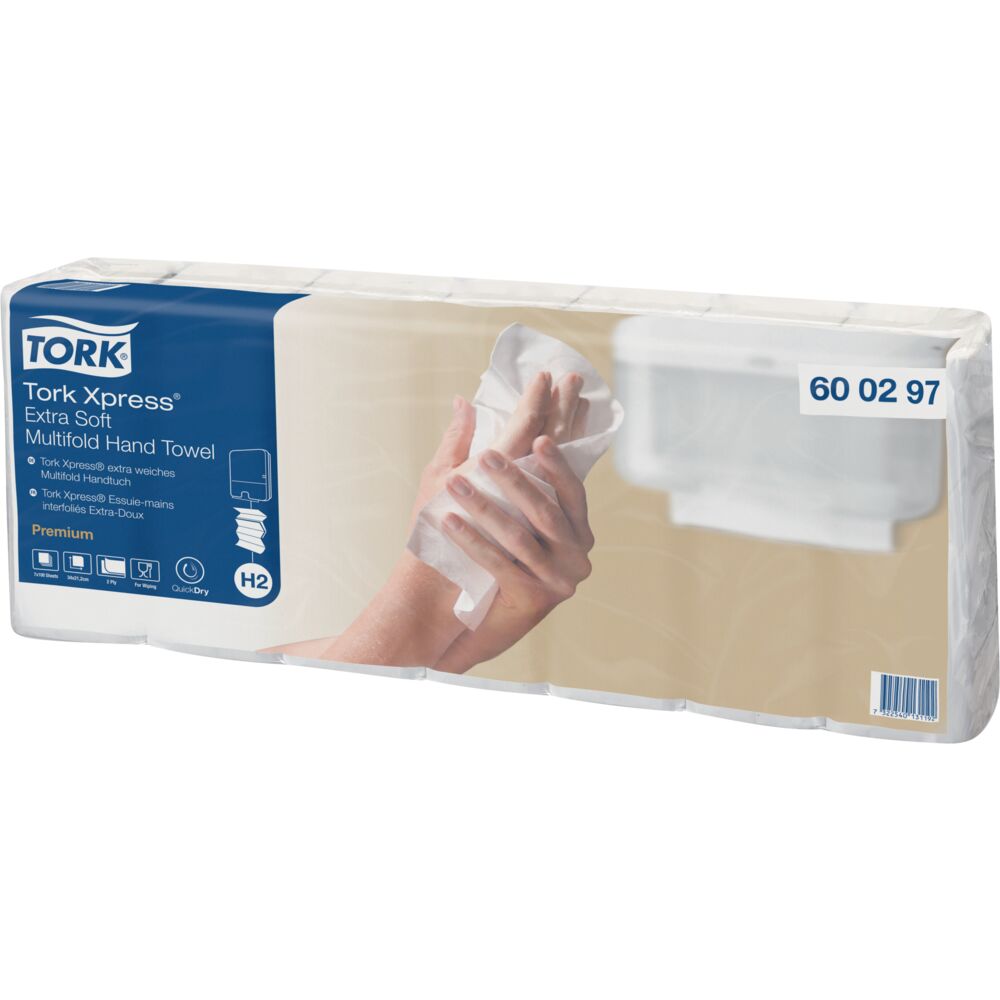 Håndklædeark, Tork H2 Premium, 2-lags, W-fold, 34x20,3cm, 8 cm, hvid ...