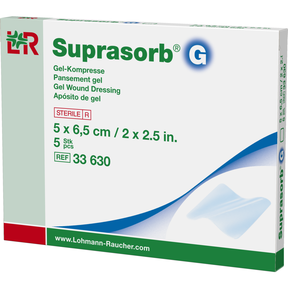 Hydrogel, Suprasorb G, 6,5x5cm, kompres, enkeltvis pakket, latexfri, steril